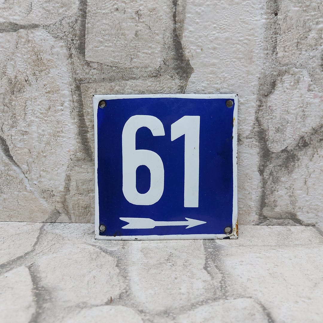 Address Sign for House, Door Number 61, Vintage Enamel House Number ...