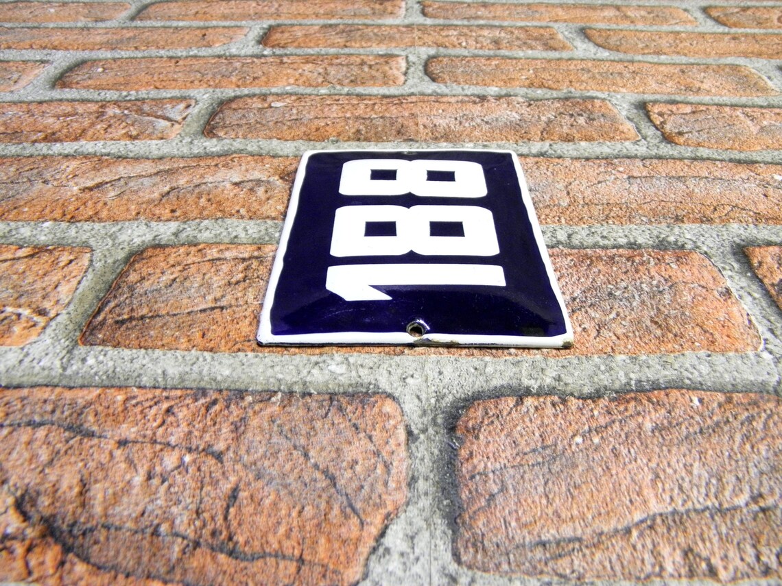 Vintage Enamel House Number 188: Blue and White Metal Door Sign - Etsy