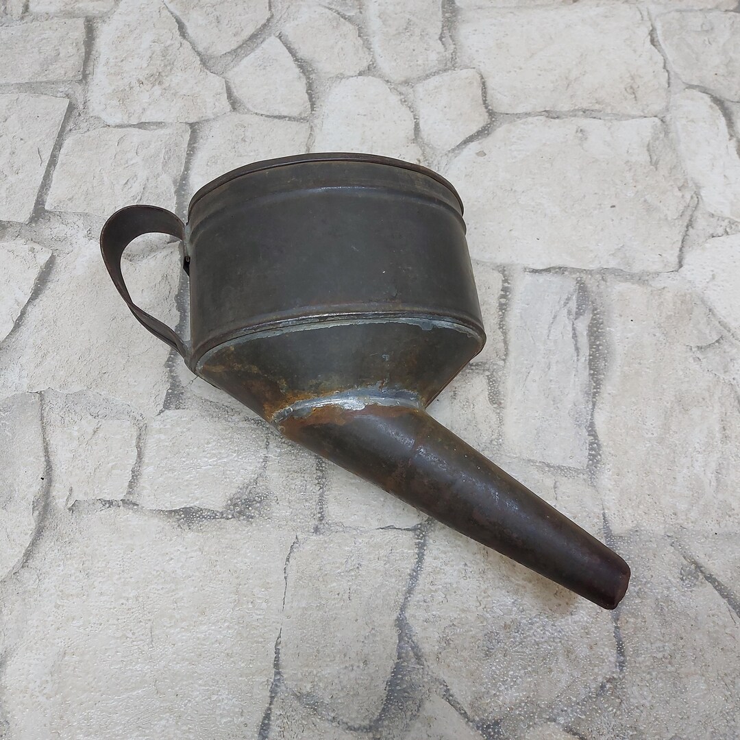 Vintage Metal Funnel, Galvanized Tin Funnel, Large Oil Funnel ...