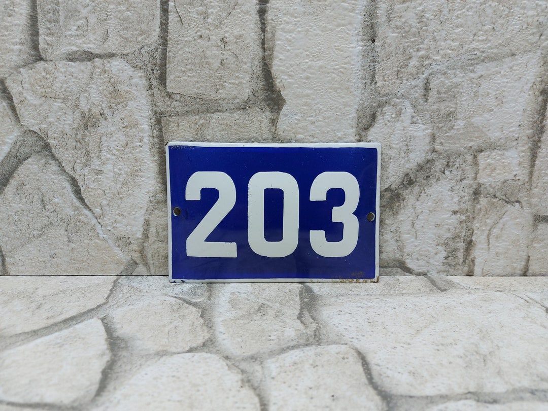 Door Plate Number 203, Enamel House Sign, Vintage House Number, Enamel ...