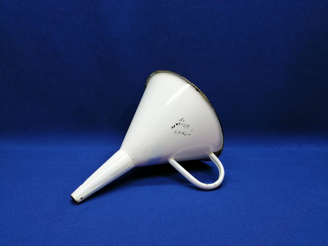 Metal Funnel Enamel FUNNEL Vintage White Funnel Vintage Utensil Kitchen ...