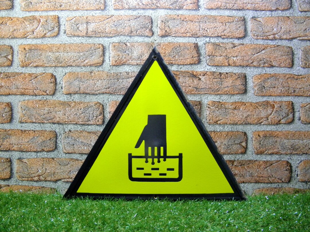 Vintage Enamel Porcelain Tin Sign Warning Watch Your Fingers Yellow ...