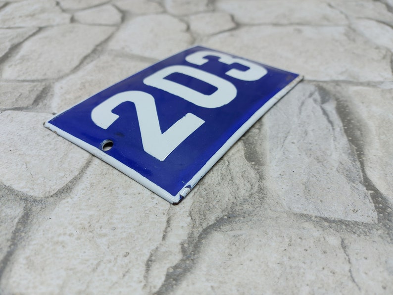 Vintage Enamel House Number 203 - Blue Address Sign - Etsy