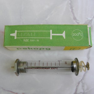 Vintage Medical Glass Syringe 20ml, Bulgarian Syringe Era 80's, Medical ...