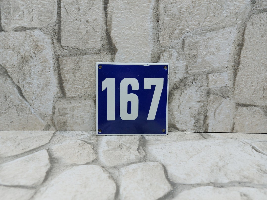 Vintage Enamel House Number 167 - Blue Address Sign - Etsy