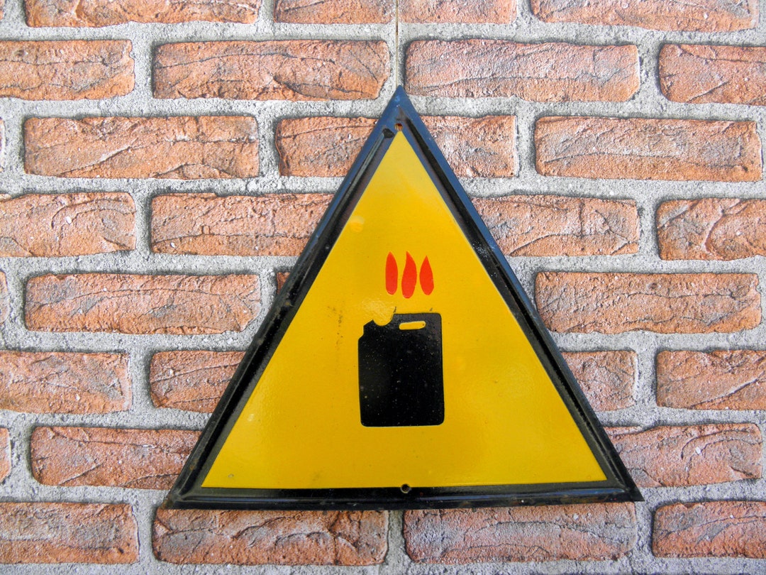 Rare Vintage Enamel Sign Attention, Caution Danger Flammable Stuff ...