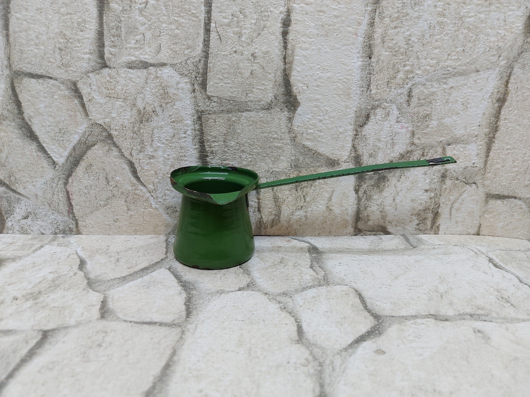 Vintage Coffee Pot, Small Enamel Coffee Pot GREEN Metal Pot Free ...