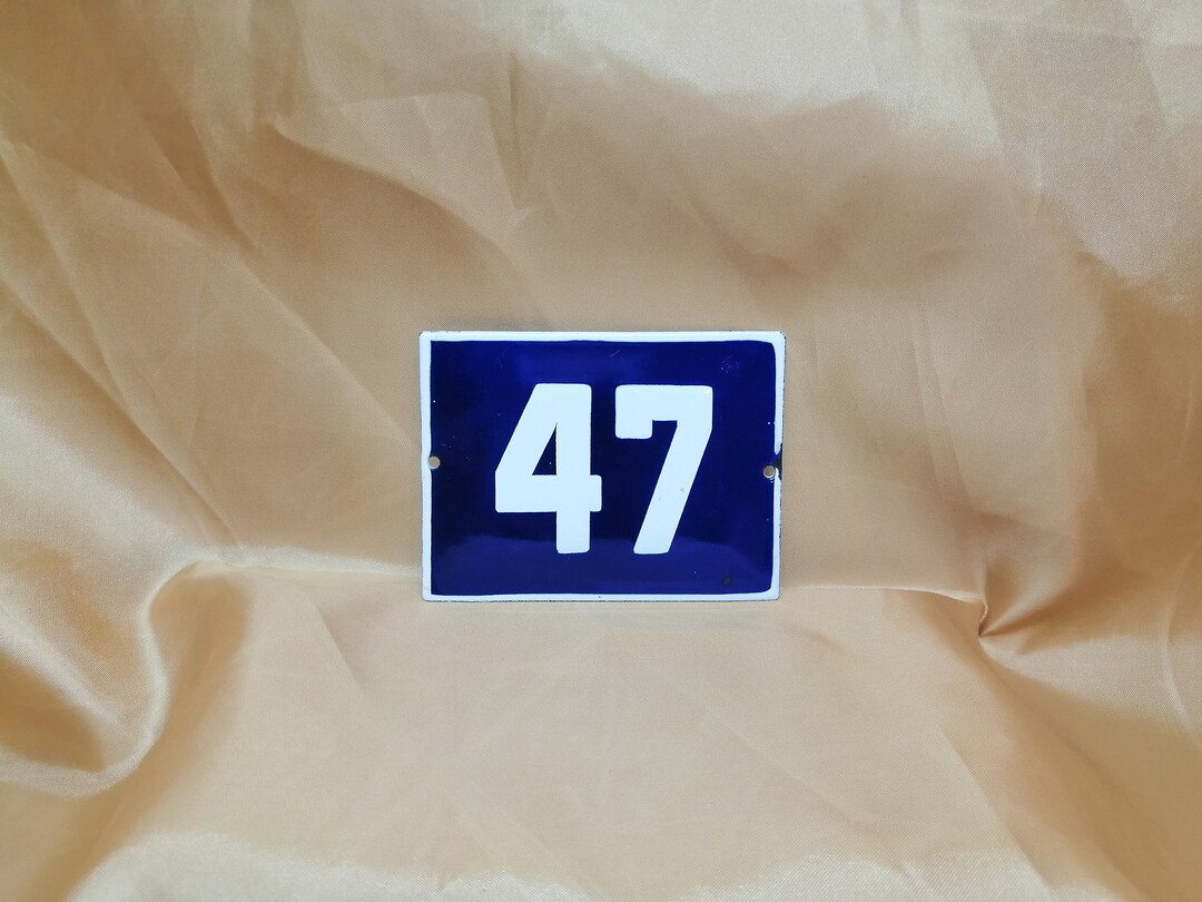 Vintage Sign House Door Number 47, Blue and White Enamel Metal Plate ...