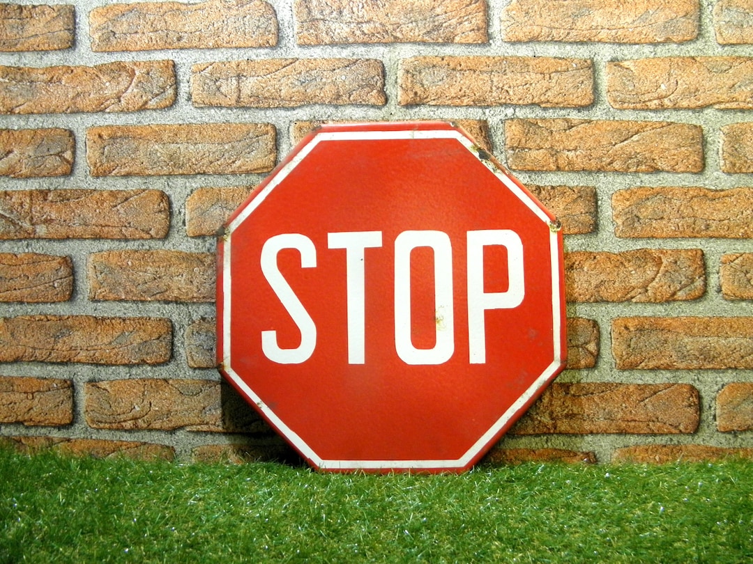 Vintage Enamel STOP Sign: Red & White Road Sign, Man Cave Decor - Etsy