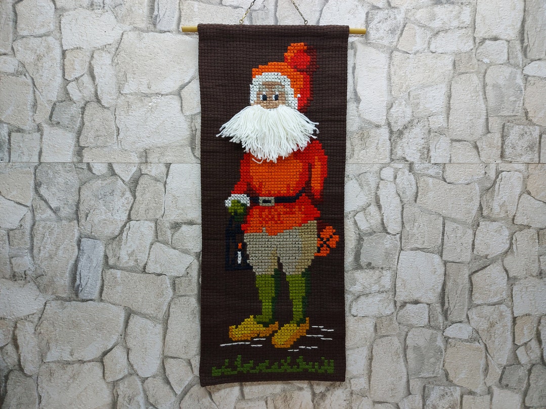Vintage Scandinavian Santa Claus Tapestry: Hand-embroidered Christmas ...