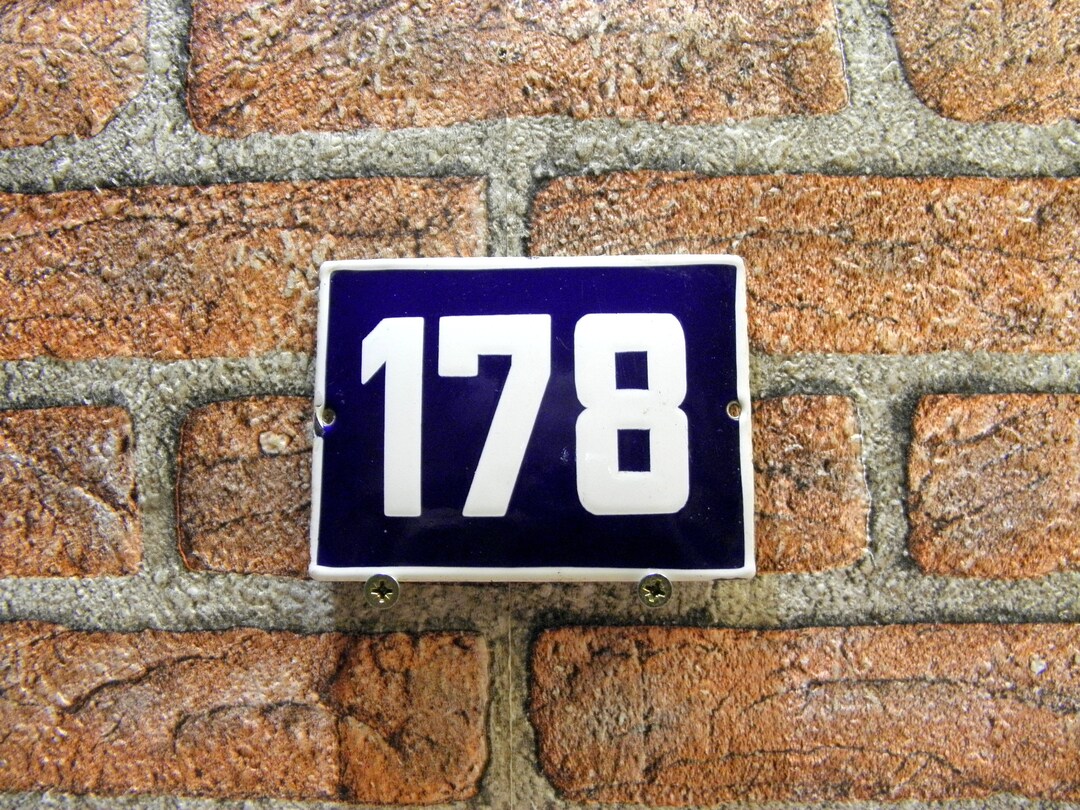 Vintage Enamel House Number 178: Blue & White Metal Door Sign - Etsy