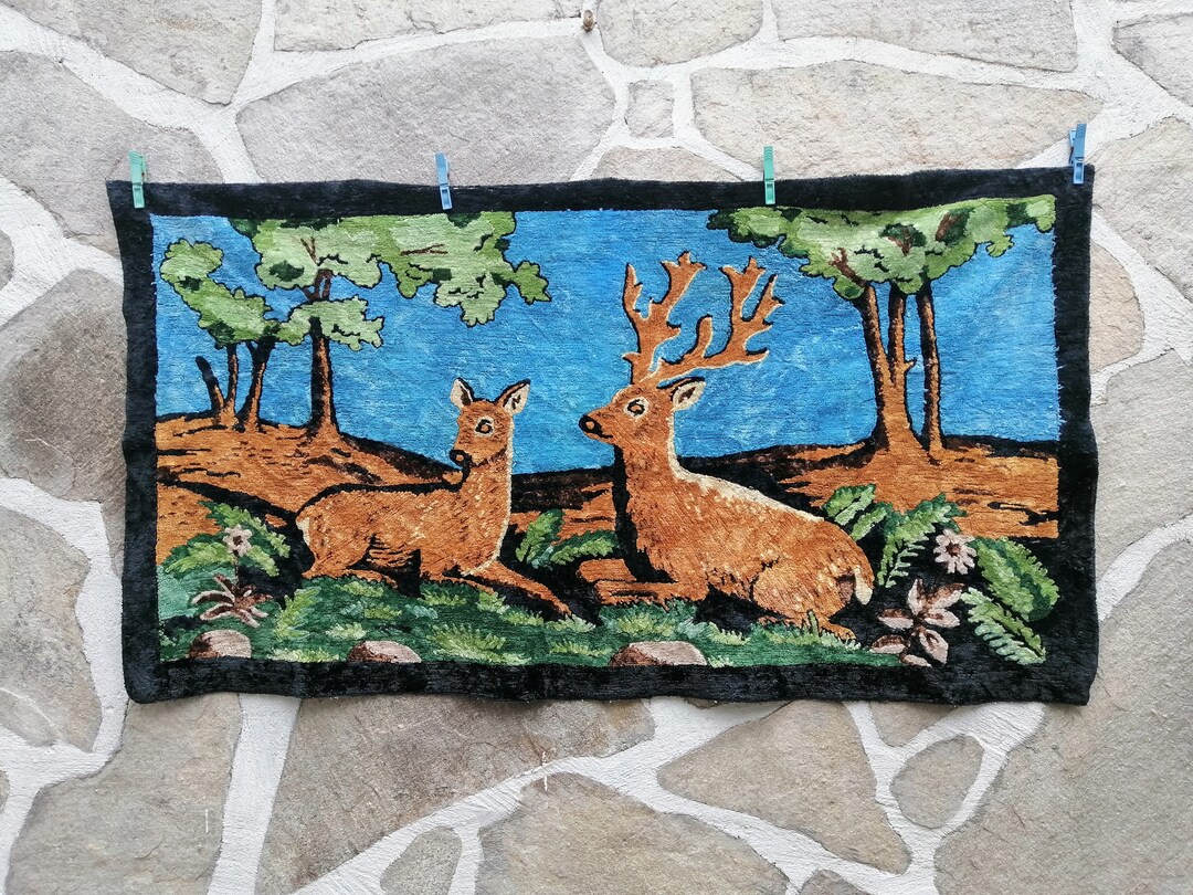Vintage Deer Tapestry, Plush Tapestry, Wall Tapestry, Velvet Wall ...