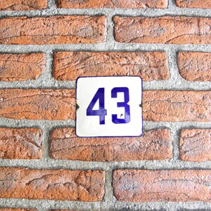 Vintage White and Blue Enamel House Number 43, House Door Sign, White ...
