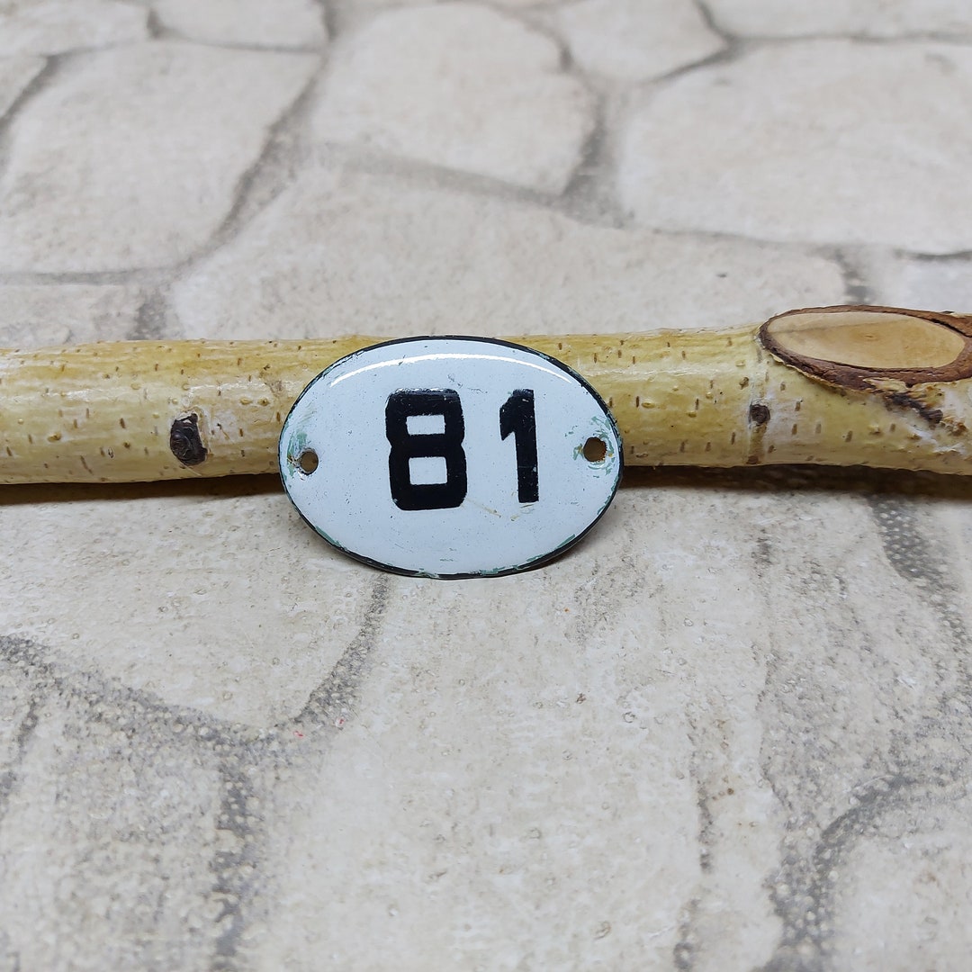 Vintage Enamel Number Sign 81: White & Black Oval Address Plaque - Etsy