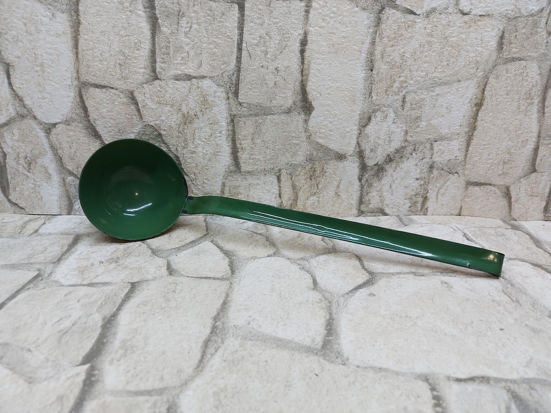 ENAMEL DIPPER SPOON, Green Enamel Dipper, Enamelware, Cooking Utensils ...