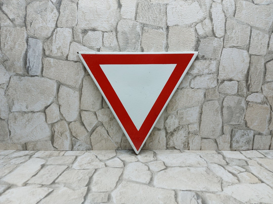 Vintage Enamel Yield Sign: European Road Sign, Man Cave Decor - Etsy