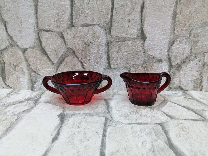 Vintage Ruby Red Creamer Sugar Set Serving Ware Red Glassware - Etsy