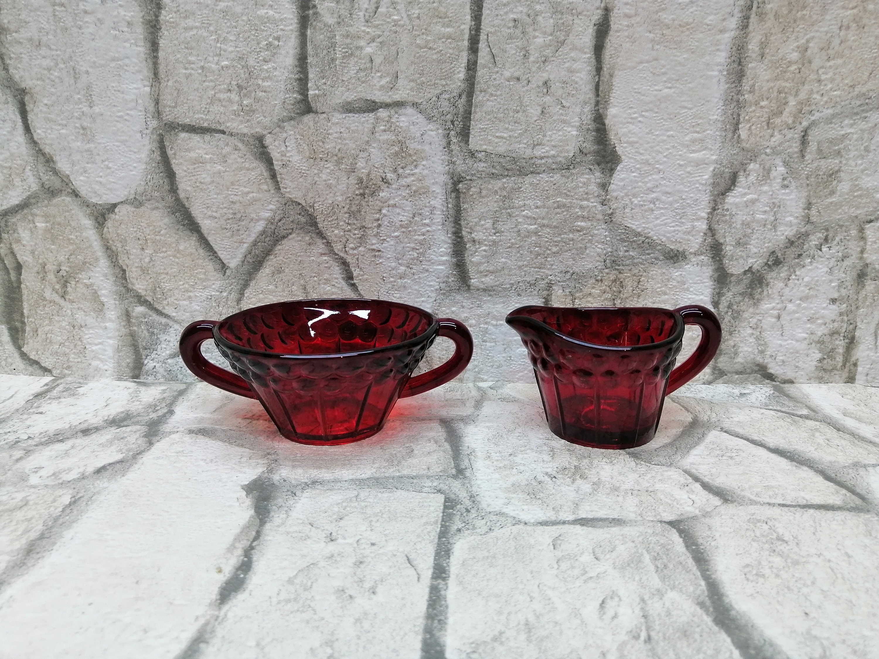Vintage Ruby Red Creamer Sugar Set Serving ware Red glassware | Etsy