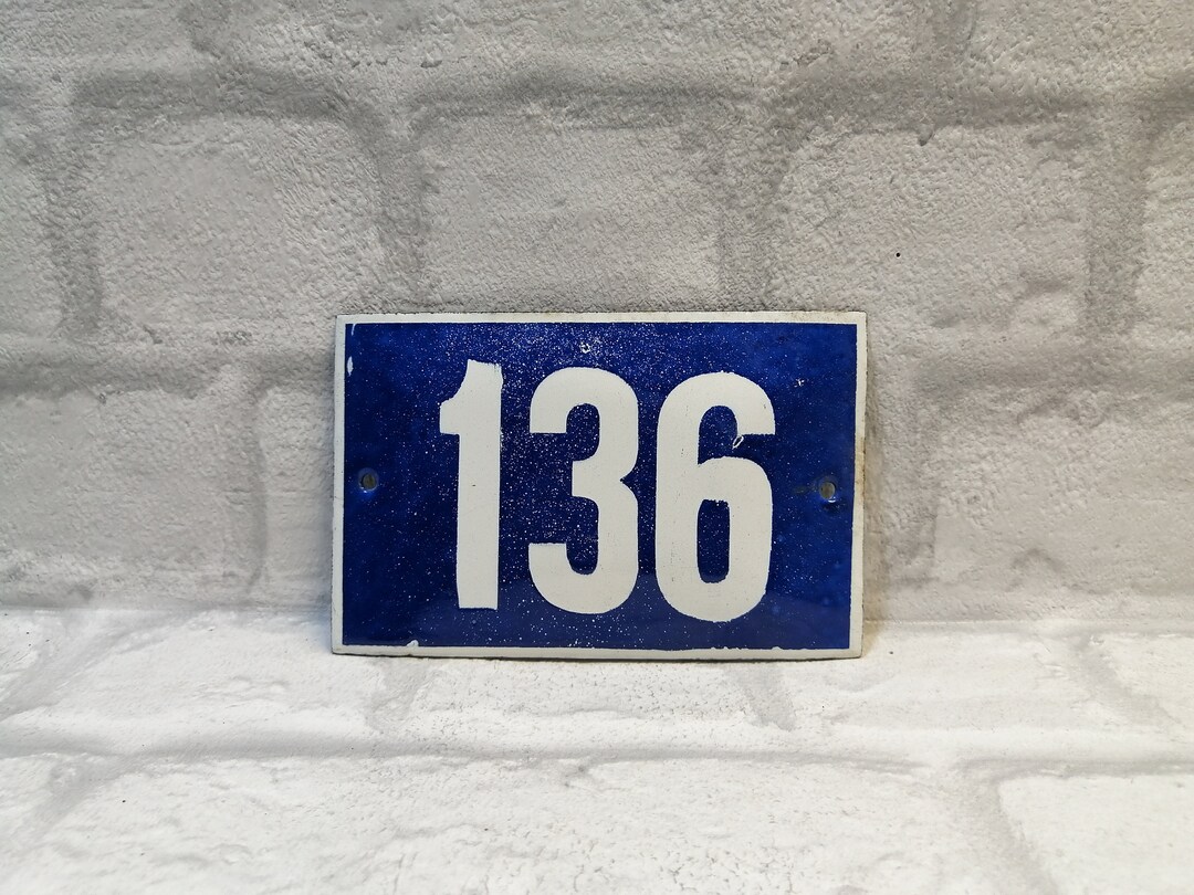 Vintage Enameled Porcelain House Number Sign: 136 Street Address Plaque ...