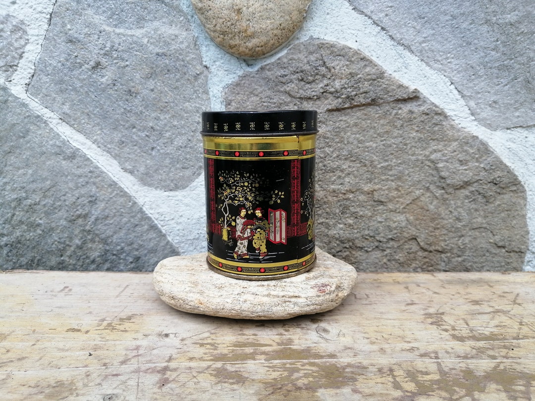 On Sale Tea Tin Box, Asian Theme Litho Tin, Small Teatin, Vintage ...