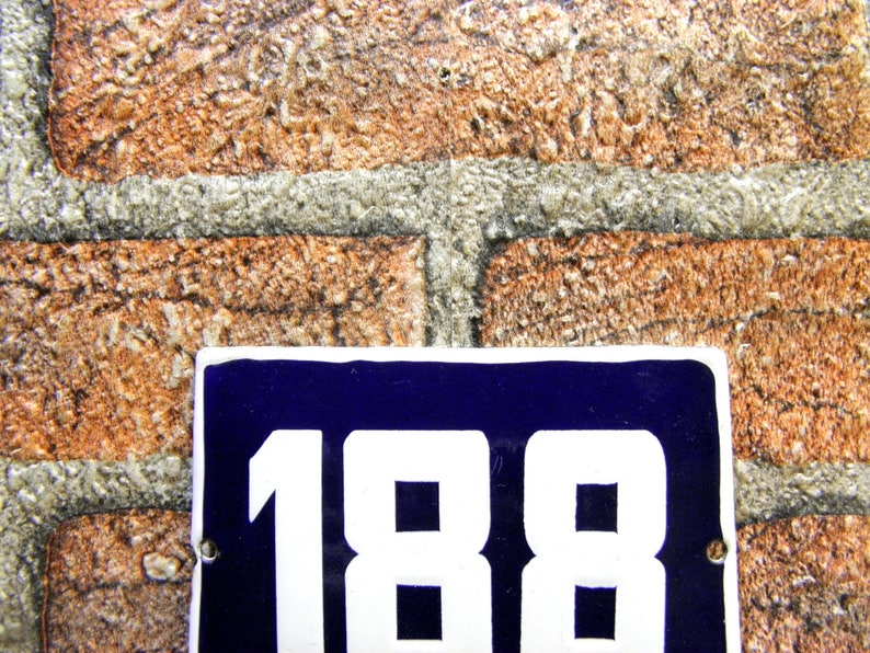 Vintage Enamel House Number 188: Blue and White Metal Door Sign - Etsy