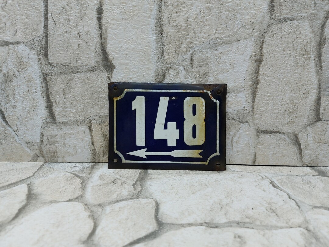 Vintage Enamel House Number 148: Blue & White Metal Door Sign - Etsy