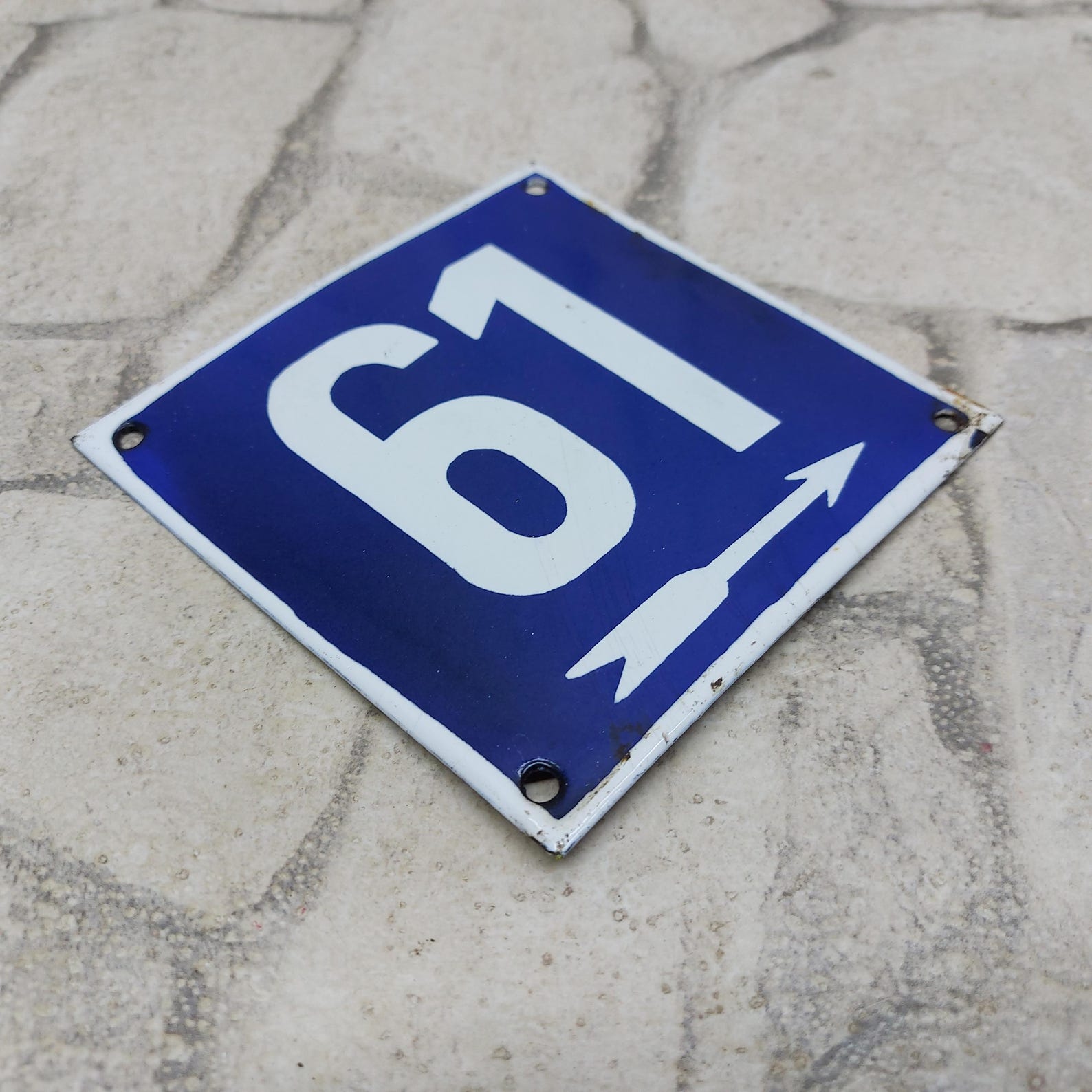 Vintage Enamel House Number 61: Blue Address Sign - Etsy