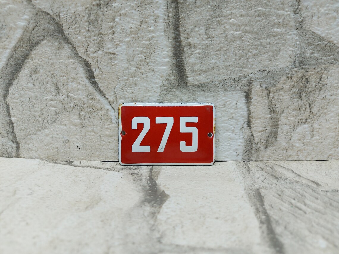 Vintage Enamel House Number 275: Red and White Metal Door Sign - Etsy