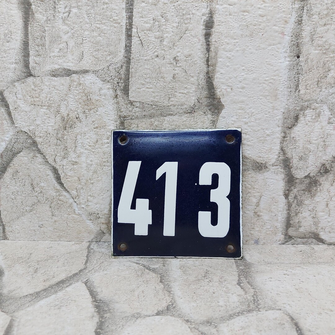 Address Sign for House, Door Number 413, Vintage Enamel House Number ...