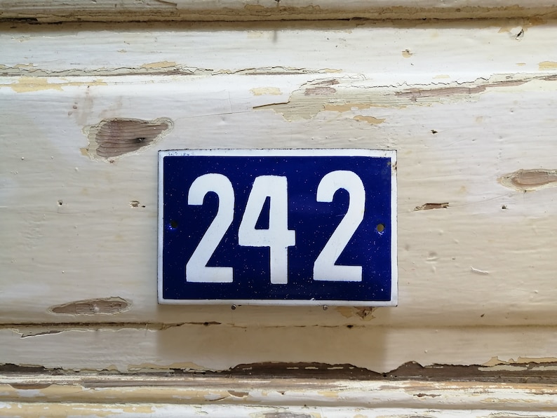 Vintage Sign House Door Number 242 Blue and White Enamel - Etsy
