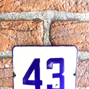 Vintage White and Blue Enamel House Number 43, House Door Sign, White ...