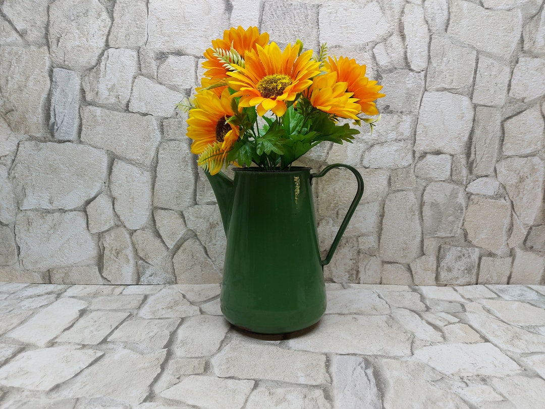 Vintage Green Enamel Pitcher Water Jug Watering Can Made in Bulgaria - Etsy