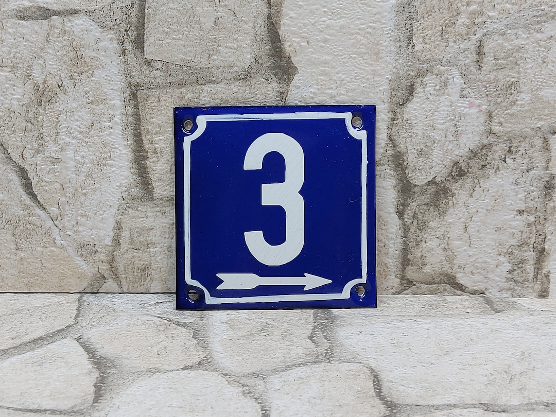 Vintage Enamel House Number 3: Blue Address Sign, Outdoor Plaque - Etsy