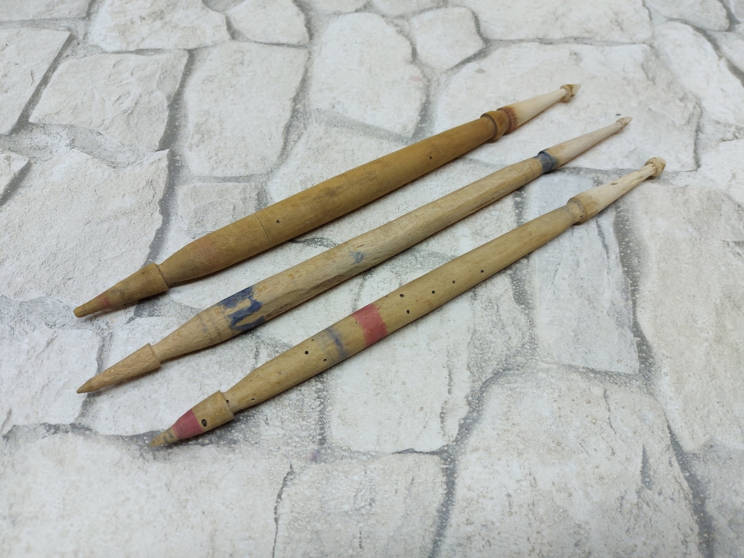 3 Vintage Bulgarian Wooden Spindles for Wool Antique Spindles Farmhouse ...