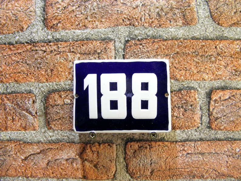 Vintage Enamel House Number 188: Blue and White Metal Door Sign - Etsy