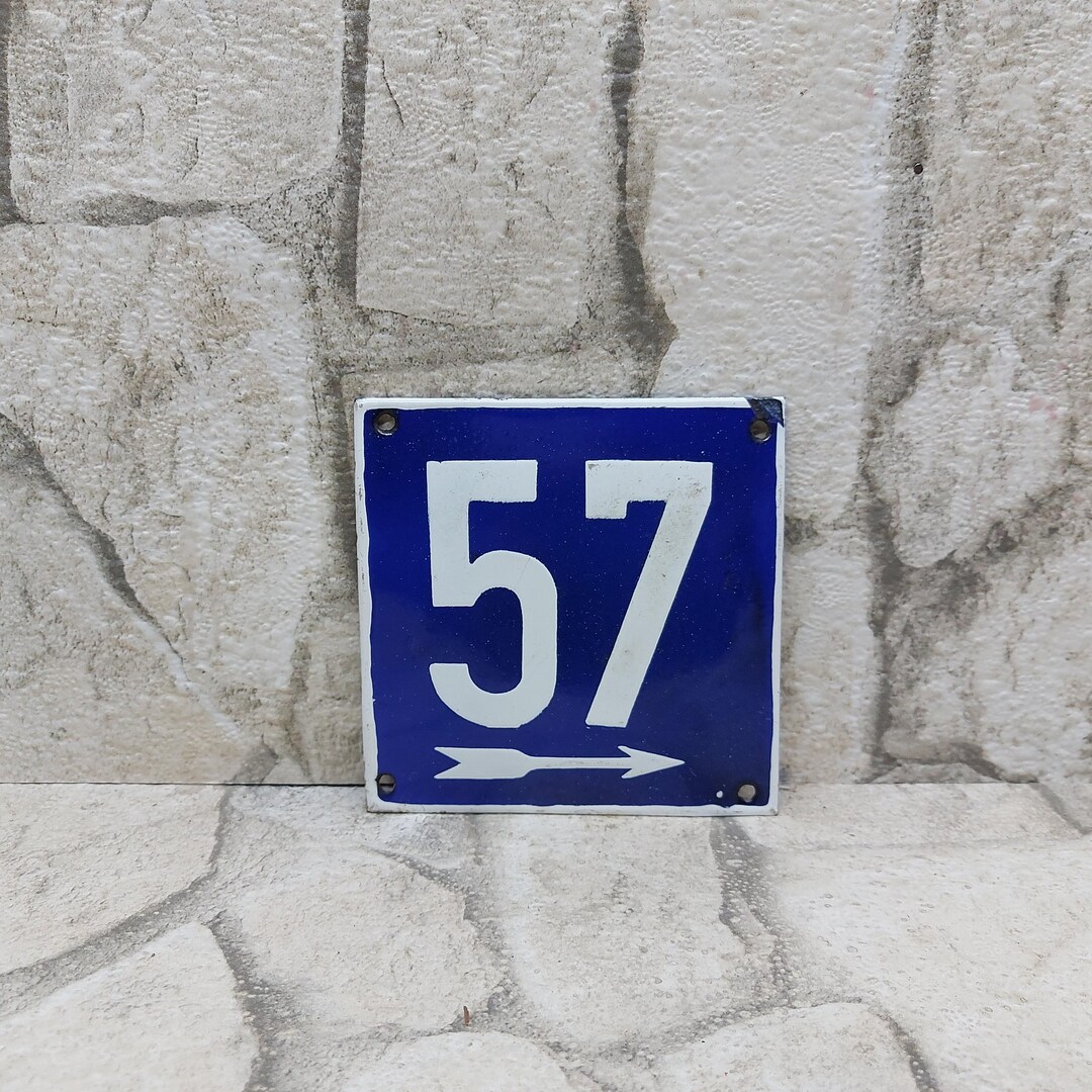 Vintage Enamel House Number 57: Blue Address Sign - Etsy