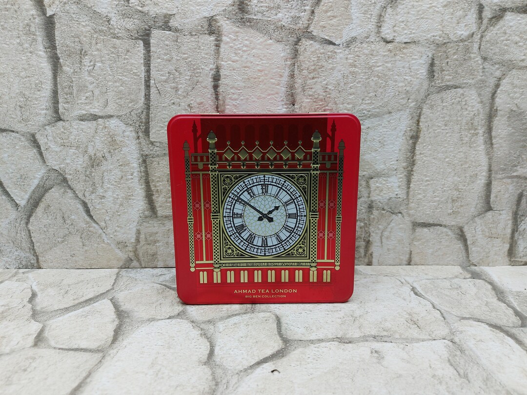 On Sale Empty Metal Tea Box AHMAD TEA LONDON Big Ben Collection Red Tea ...