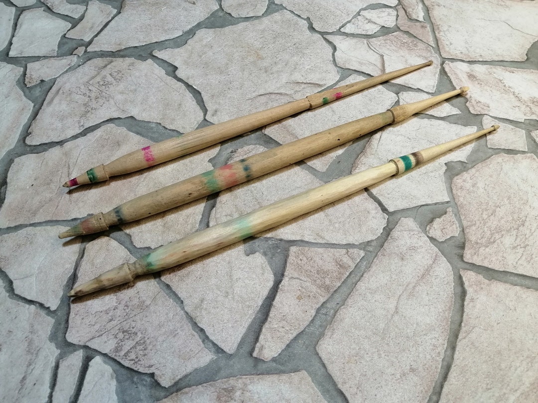 3 Vintage Bulgarian Wooden Spindles for Wool Antique Spindles Farmhouse ...