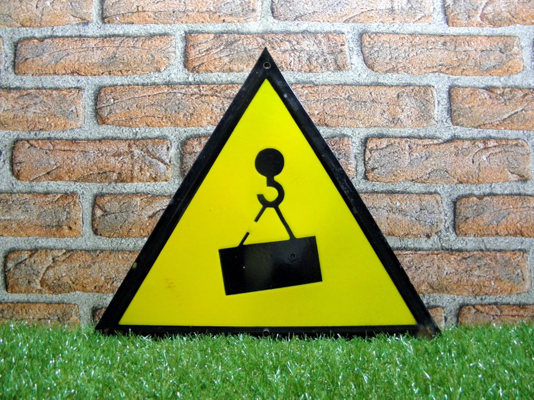 Vintage Beware Sign Construction Site Industrial Porcelain Enamel Tin ...