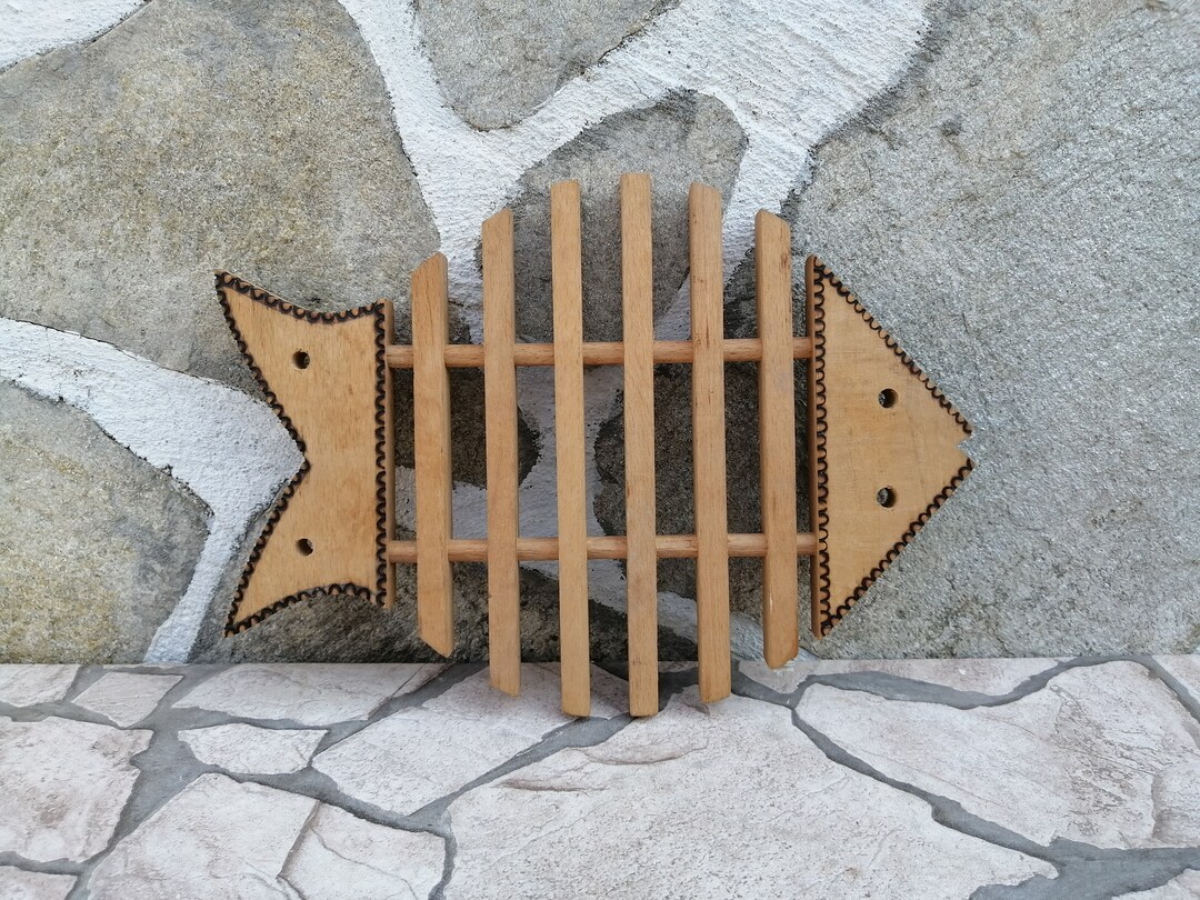 Vintage Wooden Hot Pad Brown Trivet Fish Shaped, Table Placement Home ...