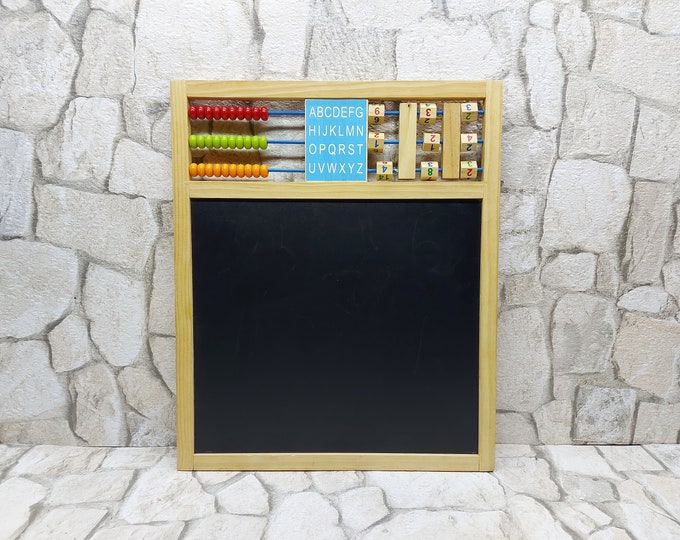 Vintage Wooden Abacus Learning Toy With Clock & Chalkboard - Etsy