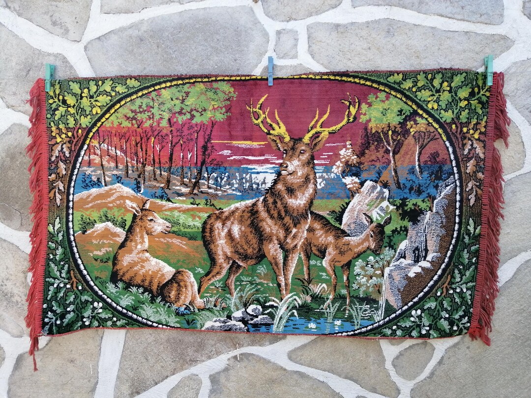 Vintage Deer Tapestry, Plush Tapestry, Wall Tapestry, Velvet Wall ...