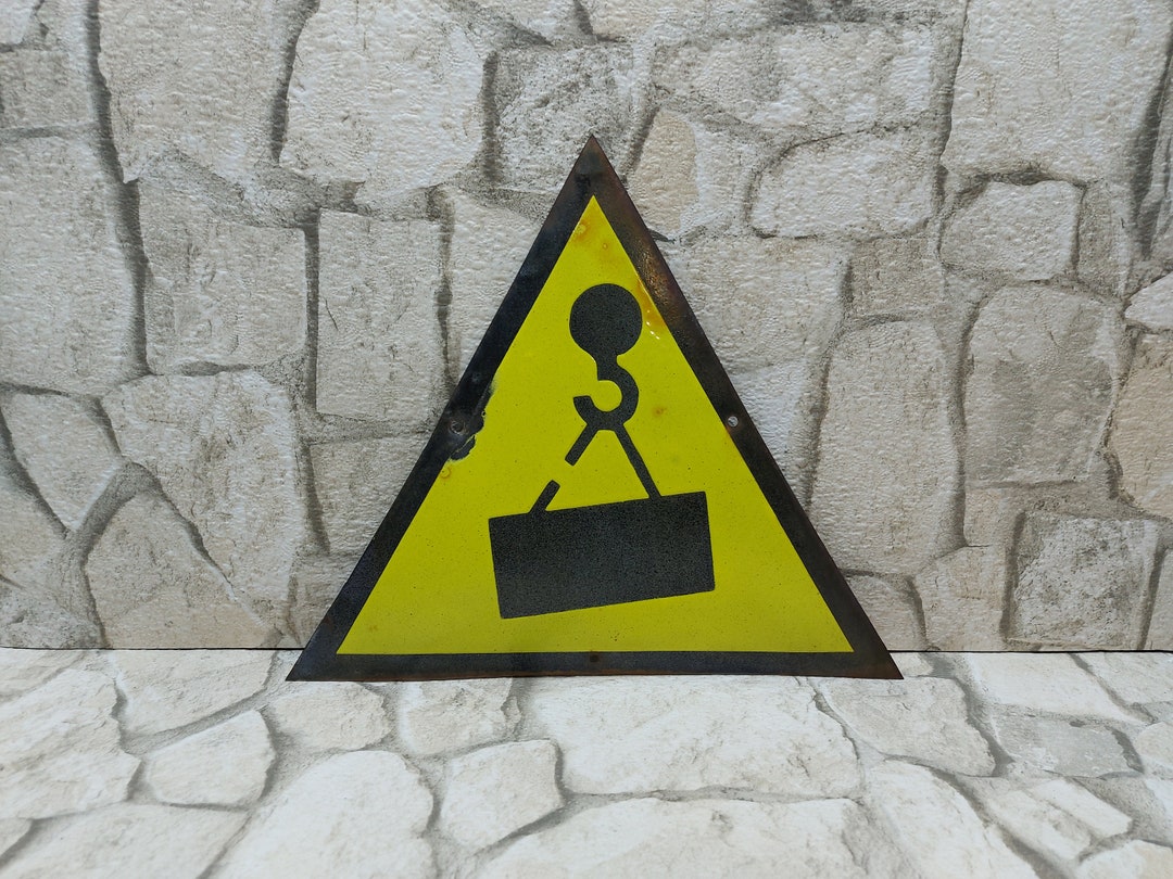 Vintage Beware Sign Construction Site Industrial Porcelain Enamel Tin ...