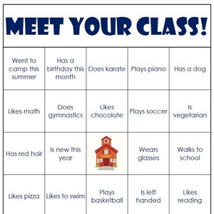 EASY PRINT Meet Your Class- Back to School Bingo Cards (digital File ...