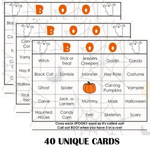 EASY PRINT Halloween Bingo Cards (digital File) 40 Cards - Etsy