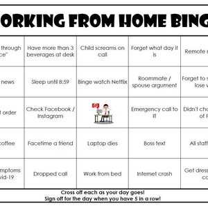 EASY PRINT Working From Home Bingo Cards (digital File) 40 Cards - Etsy