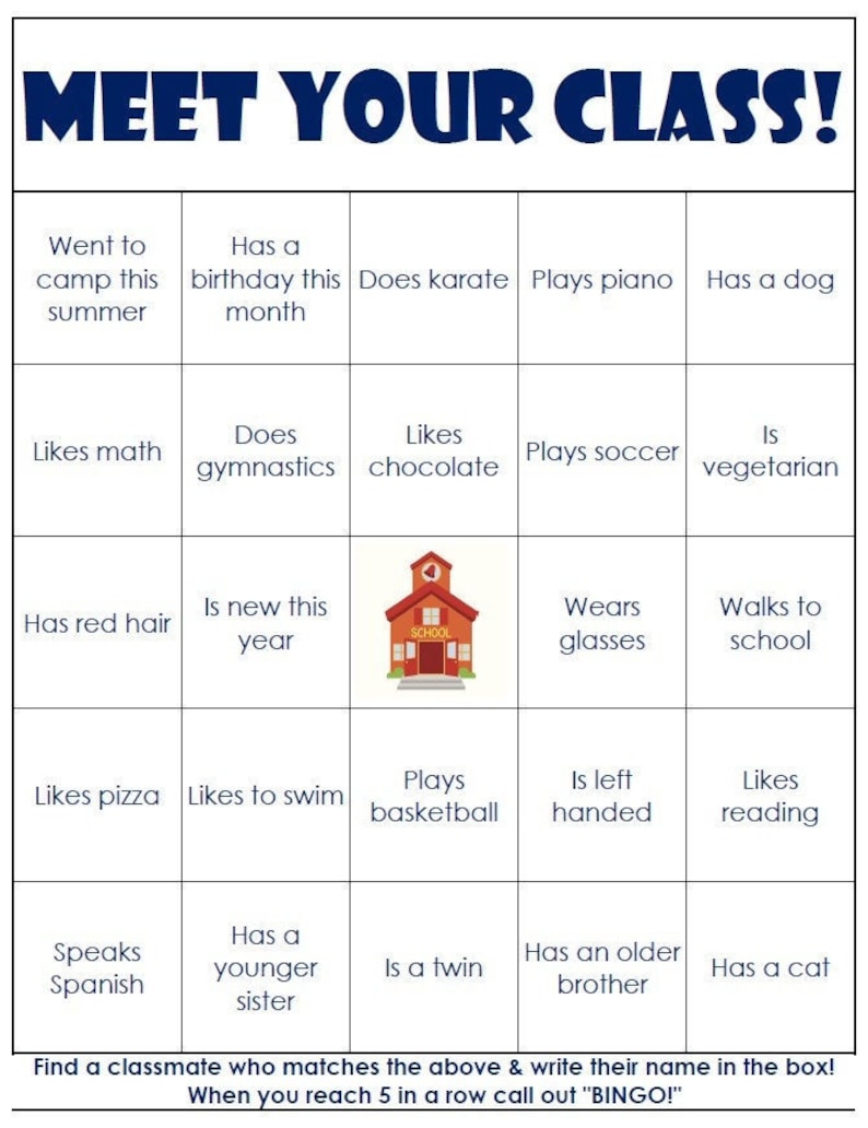 EASY PRINT Meet Your Class- Back to School Bingo Cards (digital File ...