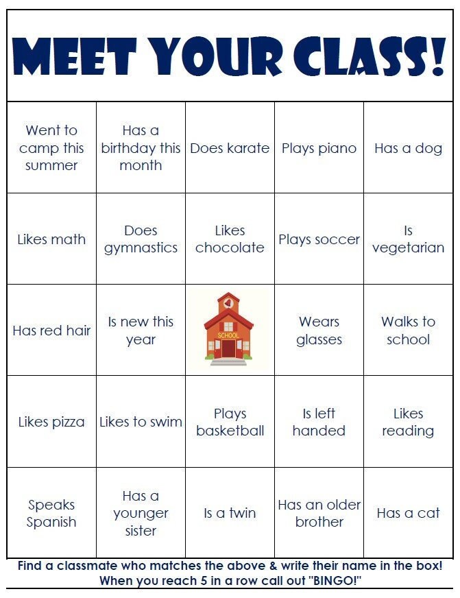 EASY PRINT Meet Your Class- Back to School Bingo Cards (digital File ...