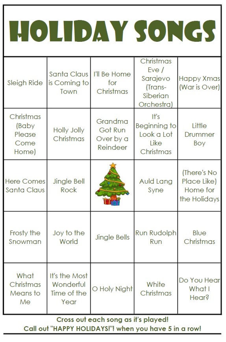EASY PRINT Holiday Songs Bingo Cards (digital File) 80 Cards - Etsy