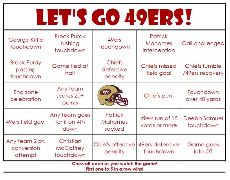 49ers SUPER BIG GAME Bingo 2024 Cards Game Only digital File 40 Cards ...